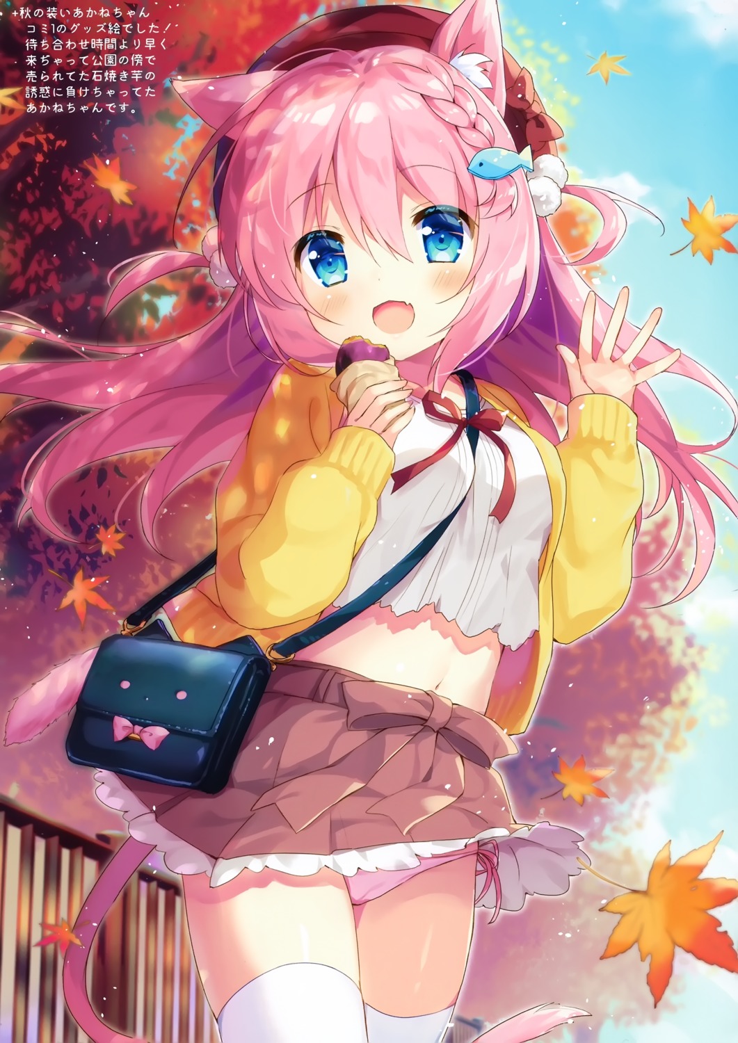 natsuki marina animal ears nekomimi pantsu skirt lift string panties sweater tail thighhighs ...